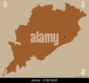 Shape of Odisha, state of India, with its capital isolated on white ...
