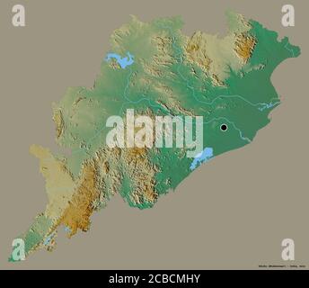 Shape of Odisha, state of India, with its capital isolated on white ...