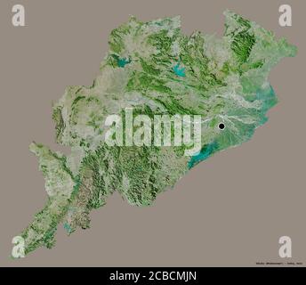 Shape of Odisha, state of India, with its capital isolated on white ...