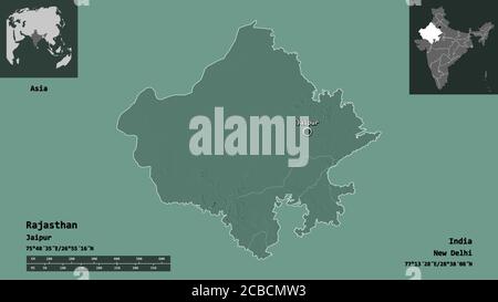 Shape of Rajasthan, state of India, with its capital isolated on a ...