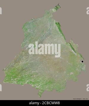 Shape of Punjab, state of India, with its capital isolated on white ...