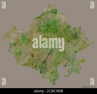 Shape of Rajasthan, state of India, with its capital isolated on white ...