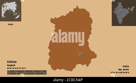 Shape of Sikkim, state of India, with its capital isolated on a solid ...