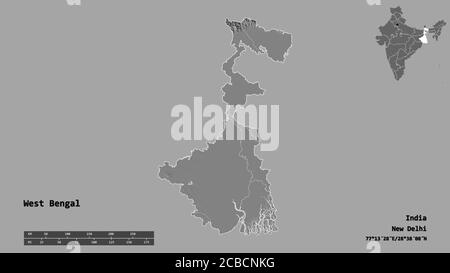 West Bengal, state of India. Bilevel elevation map with lakes and ...