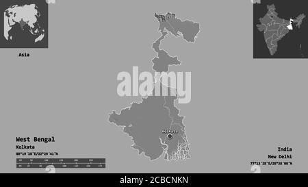 West Bengal, state of India. Bilevel elevation map with lakes and ...