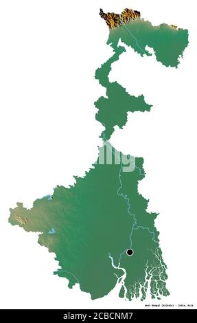 Shape of West Bengal, state of India, with its capital isolated on ...