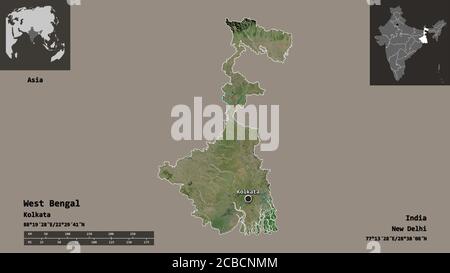 Shape of West Bengal, state of India, with its capital isolated on ...