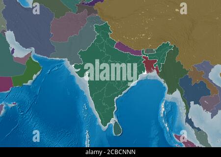 Extended area of India with country outline, international and regional ...