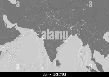 Extended area of India with country outline, international and regional ...