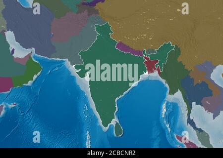 Extended area of India. Colored elevation map. 3D rendering Stock Photo ...