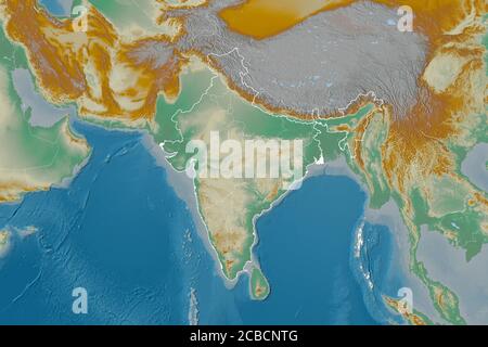 Extended area of India with country outline, international and regional ...