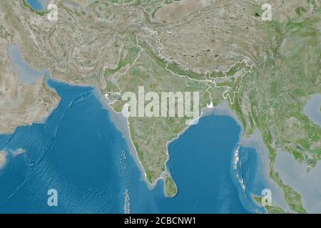 Extended area of India with country outline, international and regional ...