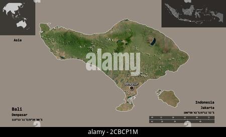Shape of Bali, province of Indonesia, with its capital isolated on ...