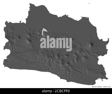 Jawa Barat, province of Indonesia. Bilevel elevation map with lakes and ...