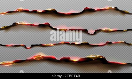 Burn paper borders, burnt page with smoldering fire on charred uneven ...