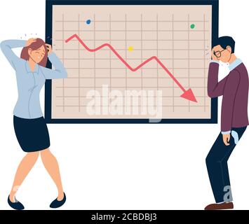 Businessman and businesswoman cartoons with headache and board design ...