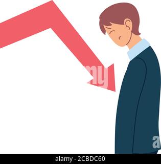 Businessman cartoon with headache with decrease arrow on board design, business and management ...