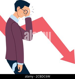 Businessman cartoon with headache with decrease arrow on board design, business and management ...