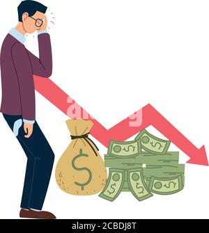 Businessman cartoon with headache and decrease arrow design, business ...