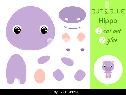 Cut out applique and glue a hippo head. Vector illustration. Paper game ...