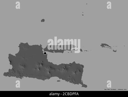 Jawa Timur, province of Indonesia. Bilevel elevation map with lakes and ...