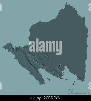 Lampung, province of Indonesia. Colored elevation map with lakes and ...
