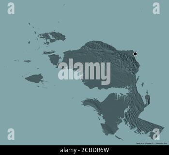 Papua, province of Indonesia. Colored elevation map with lakes and ...