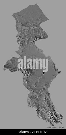 Ardebil, province of Iran. Bilevel elevation map with lakes and rivers ...