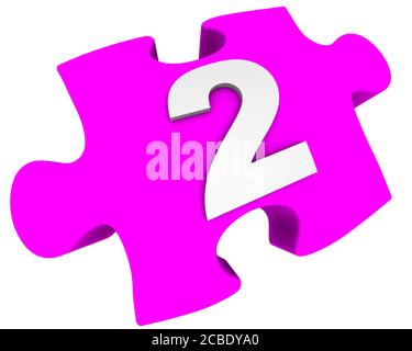 Puzzle jigsaw number TWO 2 3D render illustration isolated on white ...