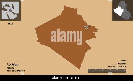Shape of Al-Anbar, province of Iraq, with its capital isolated on solid ...
