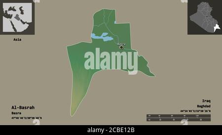 Shape of Al-Basrah, province of Iraq, with its capital isolated on ...