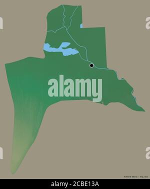 Al-Basrah, province of Iraq. Solid color shape. Locations and names of ...