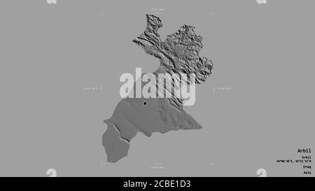 Arbil, province of Iraq. Bilevel elevation map with lakes and rivers ...