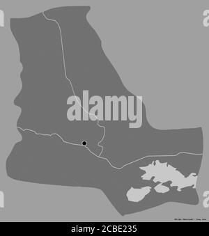 Dhi-Qar, province of Iraq. Bilevel elevation map with lakes and rivers. Corner auxiliary ...