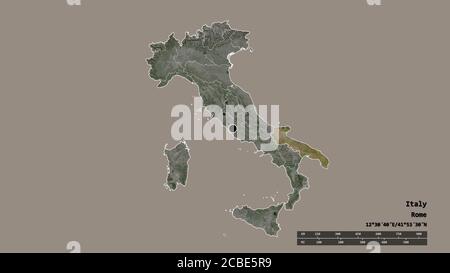 Satellite view of the Puglia region. Italy. 3d render. Physical map of ...