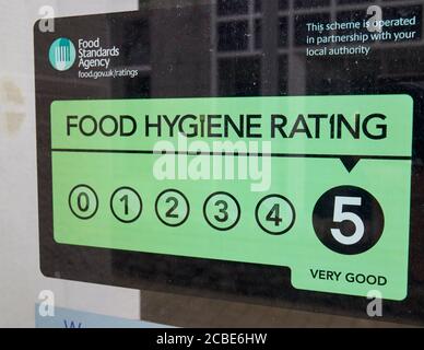 A Food Standards Agency Food Hygiene Rating poster displaying a 5 out ...