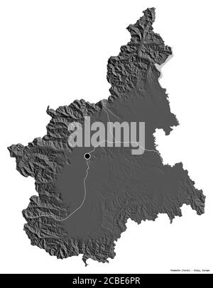 Shape of Piemonte, region of Italy, with its capital isolated on a ...