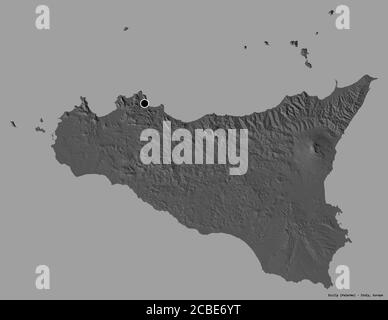 Sicily, autonomous region of Italy. Bilevel elevation map with lakes ...