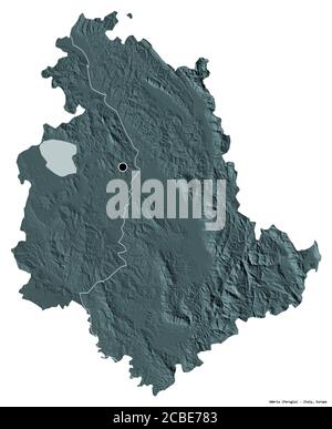 Umbria, region of Italy. Colored elevation map with lakes and rivers ...