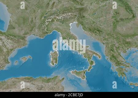 Extended area of Italy with country outline, international and regional ...