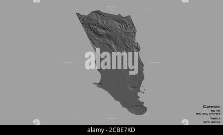 Clarendon, parish of Jamaica. Bilevel elevation map with lakes and ...