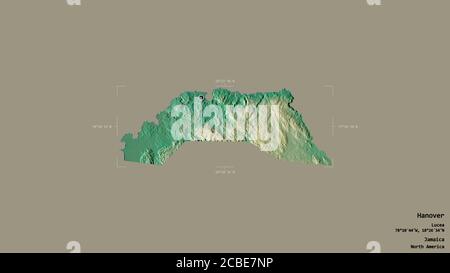 Area of Hanover, parish of Jamaica, isolated on a solid background in a ...