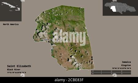 Shape of Saint Elizabeth, parish of Jamaica, with its capital isolated ...