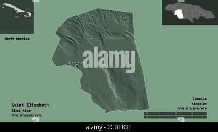 Shape of Saint Elizabeth, parish of Jamaica, with its capital isolated ...