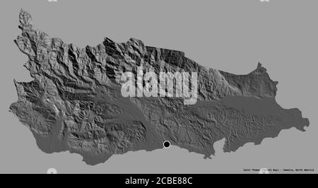 Saint Thomas, parish of Jamaica. Bilevel elevation map with lakes and ...
