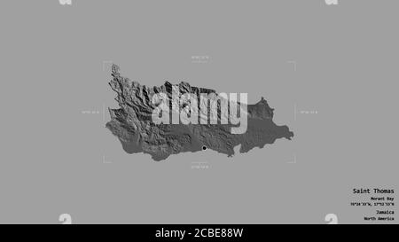 Saint Thomas, parish of Jamaica. Bilevel elevation map with lakes and ...