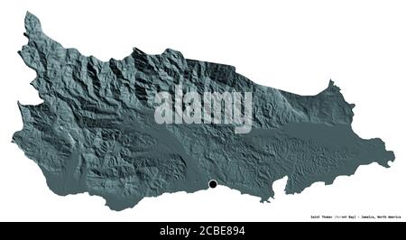 Saint Thomas, parish of Jamaica. Colored elevation map with lakes and ...
