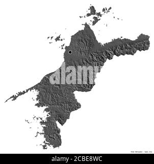 Ehime, prefecture of Japan. Bilevel elevation map with lakes and rivers ...