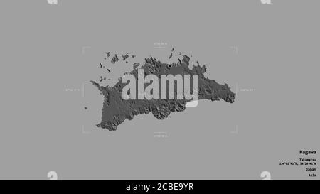 Kagawa, prefecture of Japan. Bilevel elevation map with lakes and ...