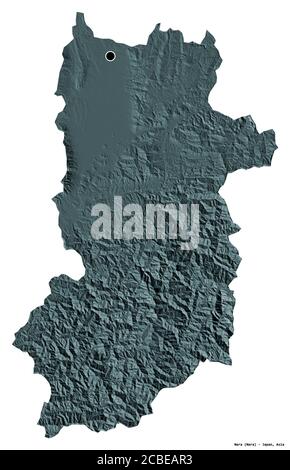 Nara, prefecture of Japan. Colored elevation map with lakes and rivers ...